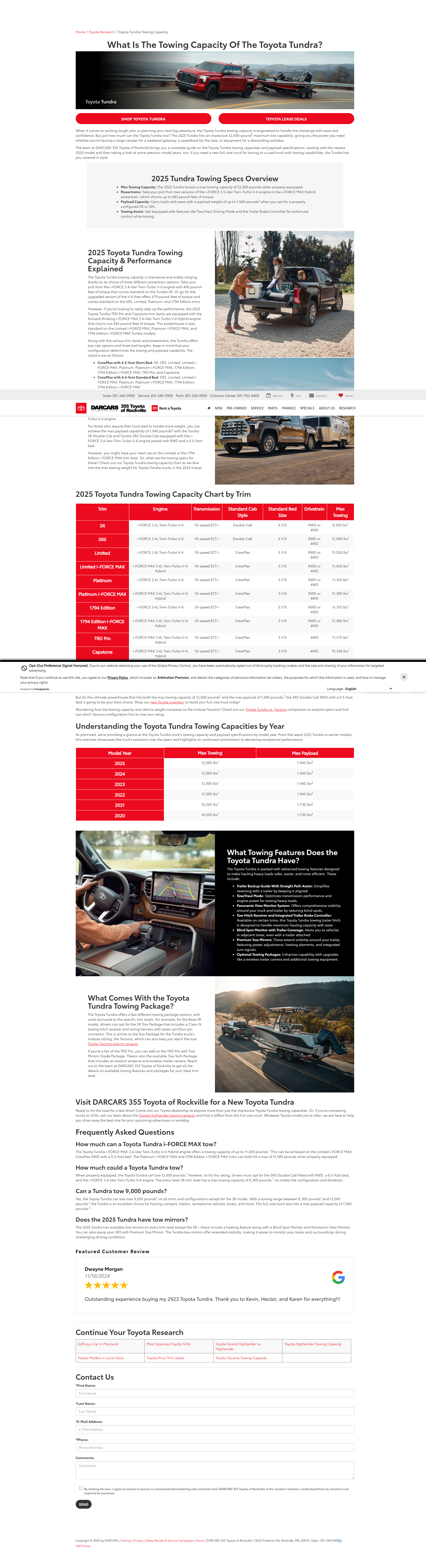 2025 Toyota TUNDRA Towing Capacity - TowingData.org
